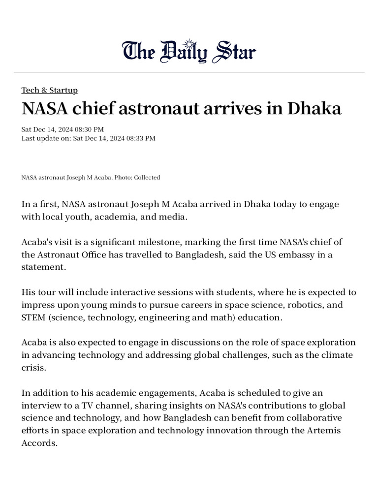 NASA Astronaut Joseph Acaba Visits Dhaka | PDF