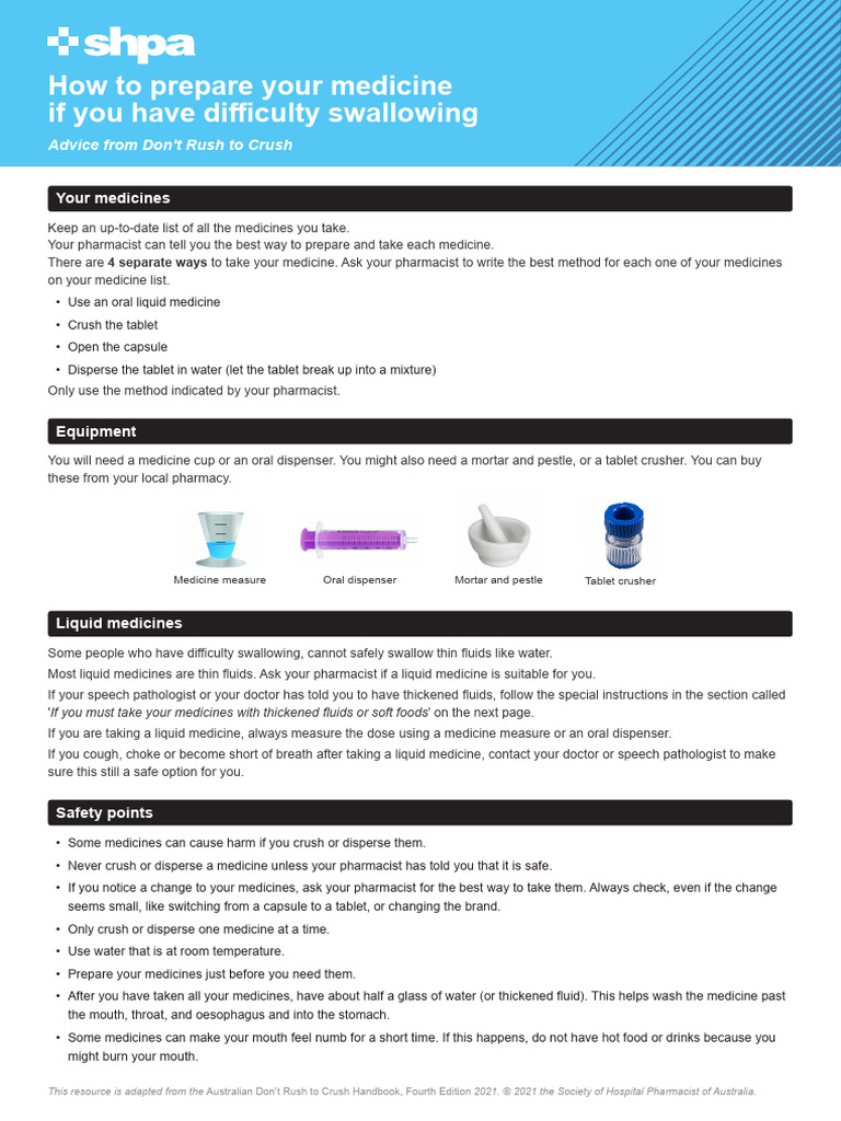 How To Prepare Your Medicine If You Have Difficulty Swallowing | PDF ...