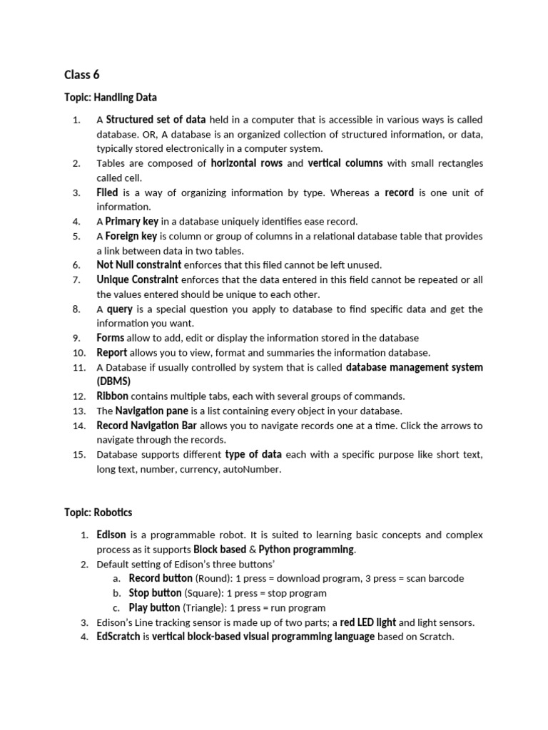 Class 6 - Definitions Term II | PDF | Databases | Relational Database