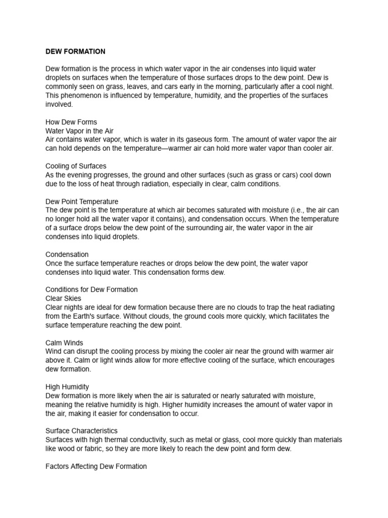 Dew Formation | PDF | Humidity | Water Vapor
