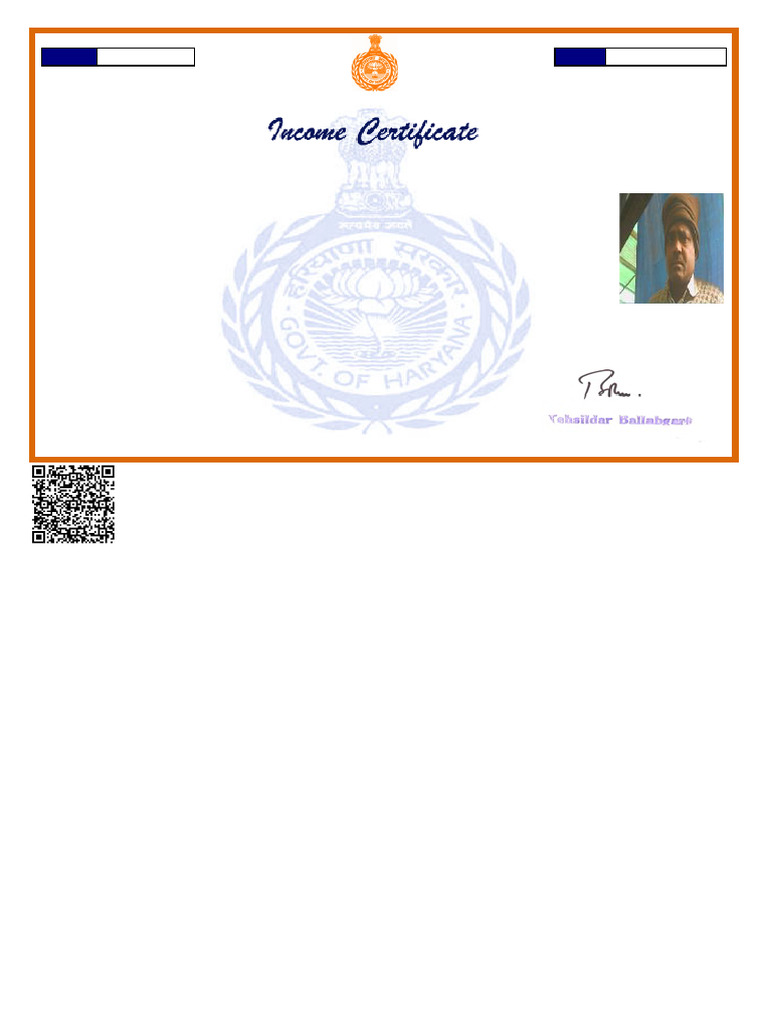 Haryana Income Certificate for Kedar Nath | PDF