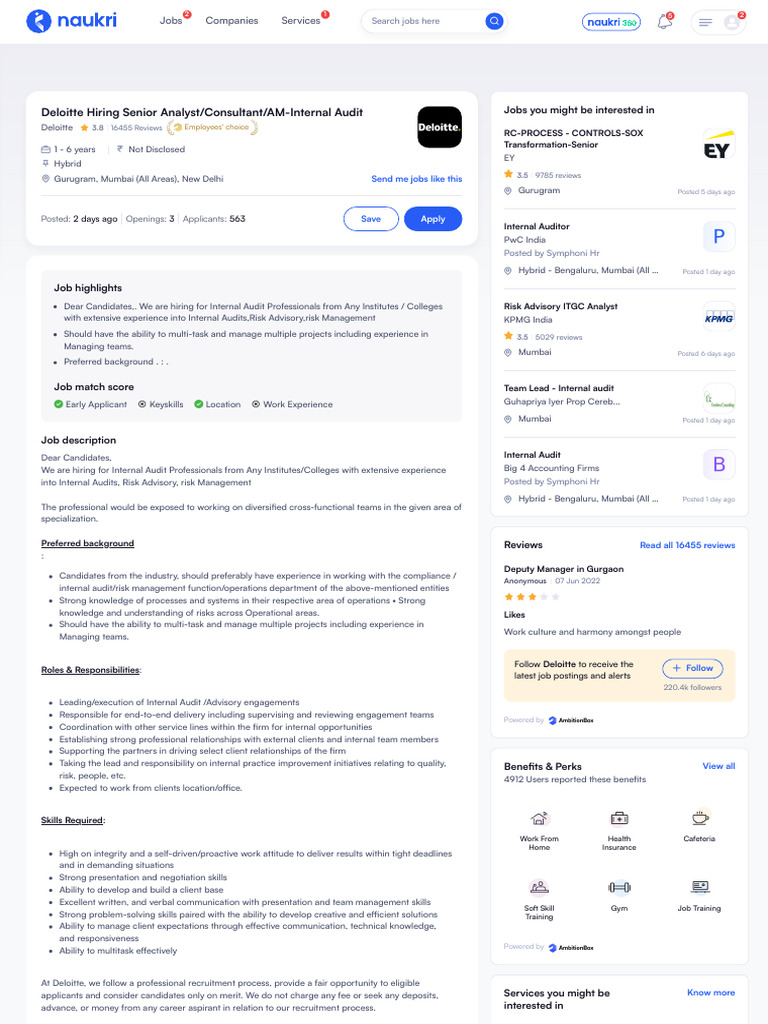 Deloitte Hiring Senior Analyst - Consultant - AM-Internal Audit - Delhi ...