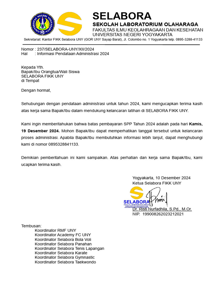 Surat Informasi Pendataan Administrasi 2024 | PDF