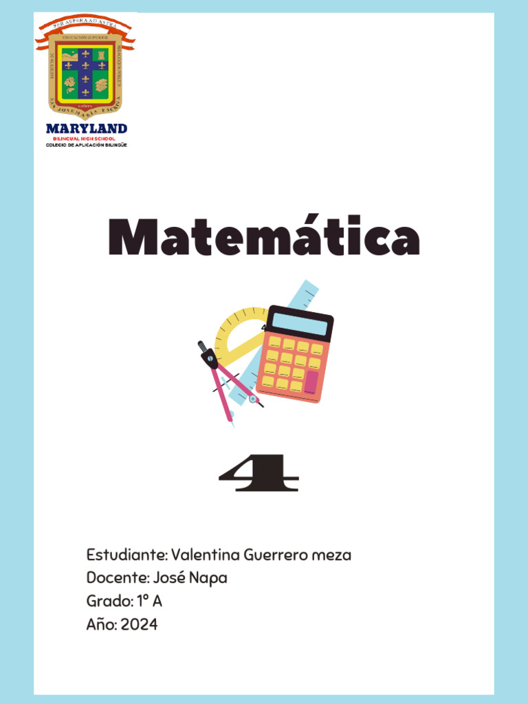 Documento A4 de Carátula de Matemática Ilustrativa Celeste y Blanca | PDF