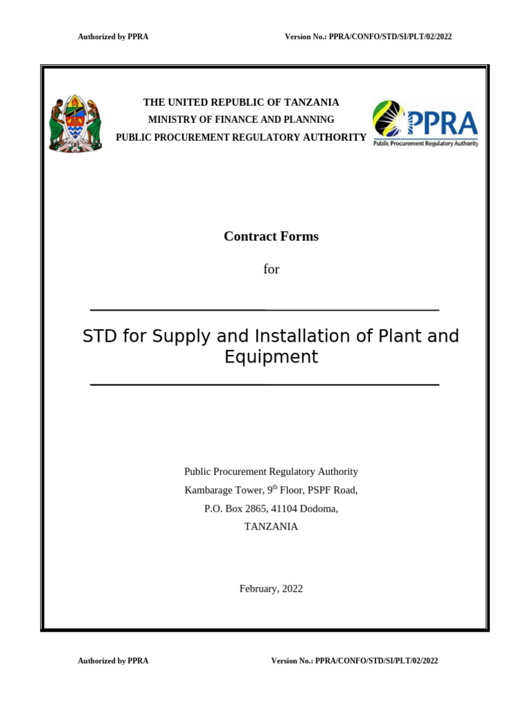 Contract Forms For STD For Supply and Inst. of Plant and Equip - Feb ...