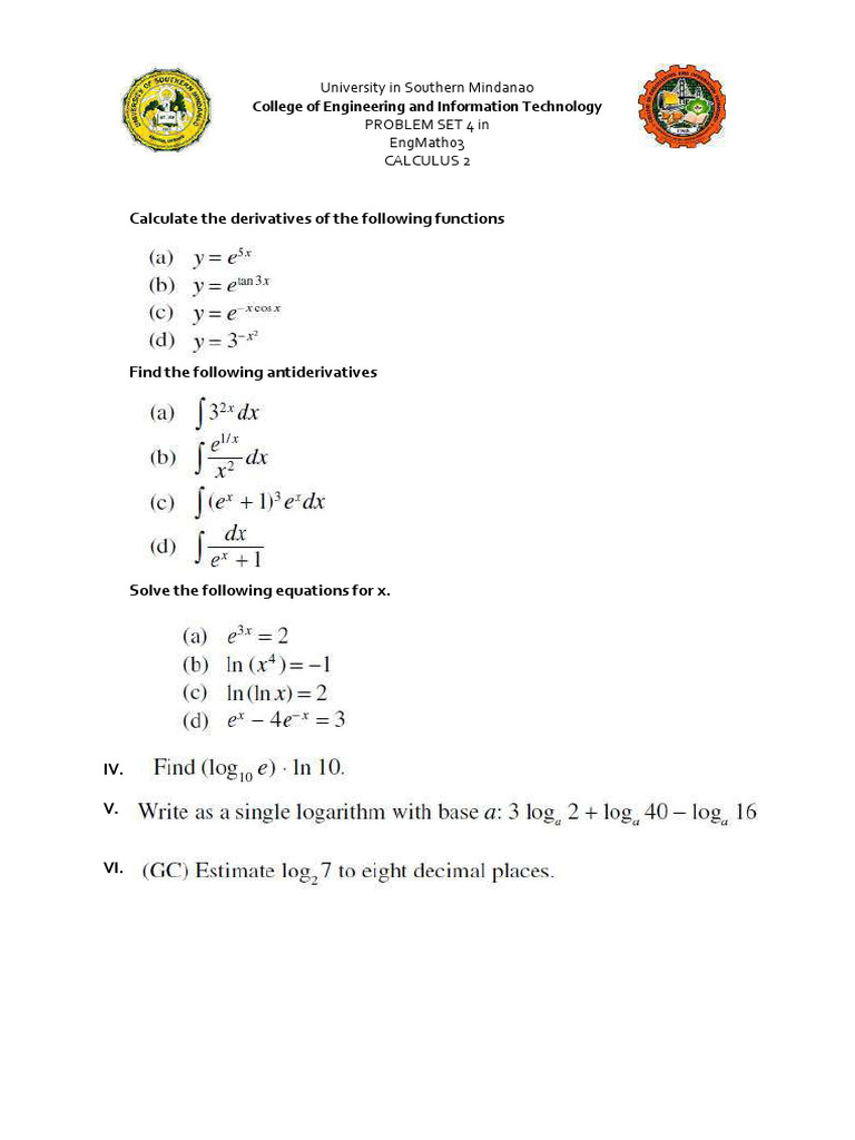 Calculus2 - Problem Set 4 | PDF