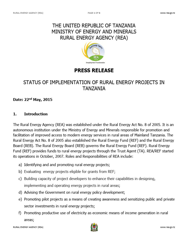 Press Release Projects Implementation Status | PDF | Tanzania ...