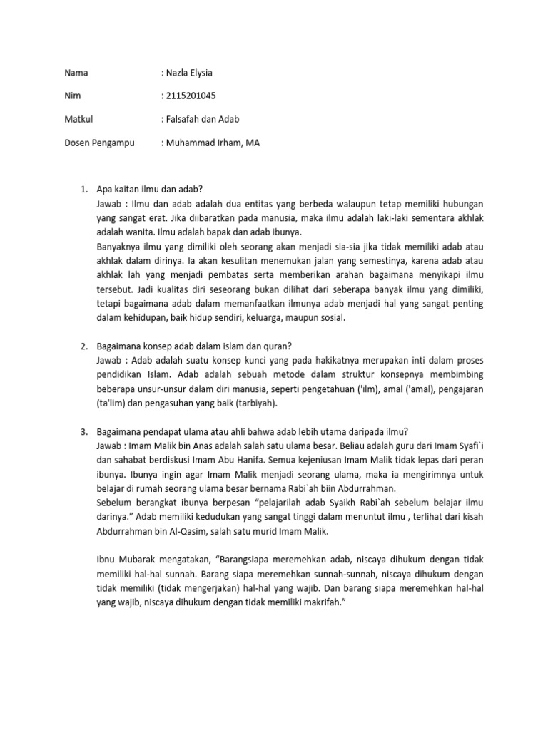 Nazla Elysia 2115201045 (Falsafah Dan Adab) | PDF