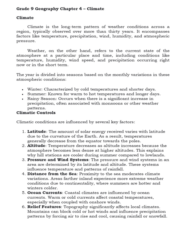 Grade 9 Geography Chapter 4 | PDF | Monsoon | Wound