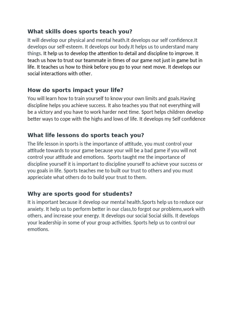 Life Skills Learned Through Sports | PDF