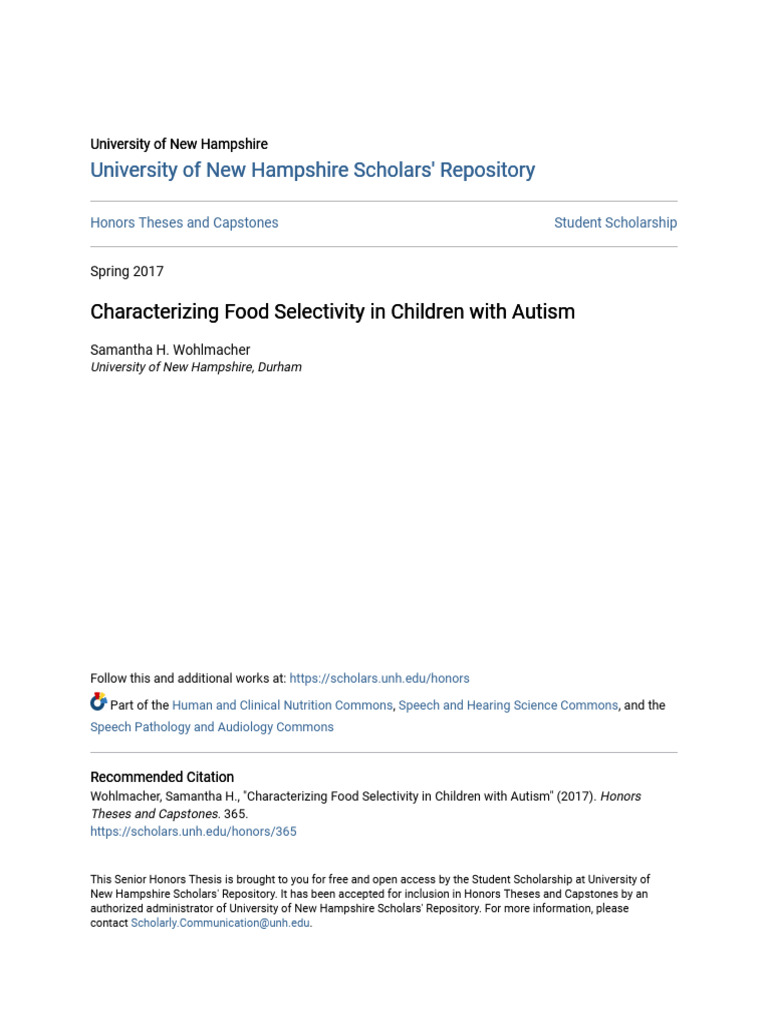 Autism & Food Selectivity Study | PDF | Mental Disorder | Attention ...