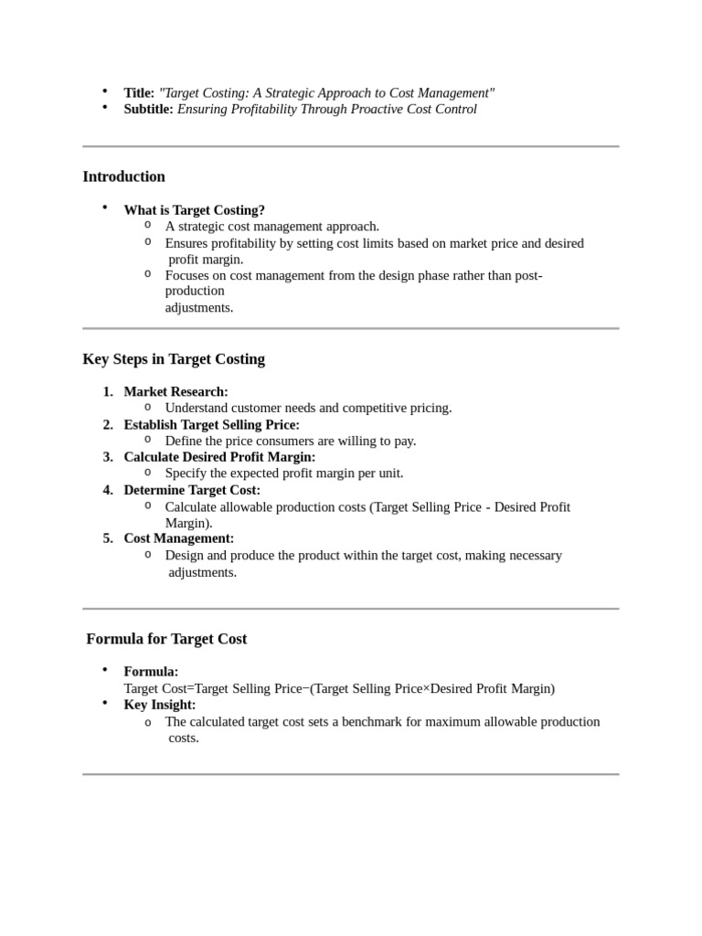 Target cost slides | PDF | Profit (Economics) | Cost Accounting