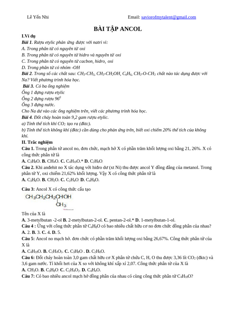 BÀI TẬP ANCOL | PDF