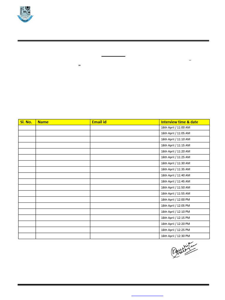 CIT B.Tech Interview Notice for Ecospace | PDF