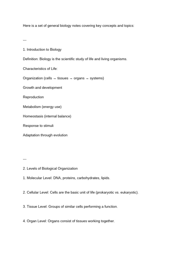 Key Concepts in General Biology Notes | PDF
