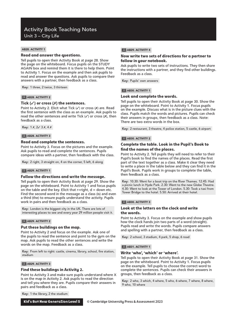 Kid's Box Level 5 Unit 3 Teaching Notes | PDF