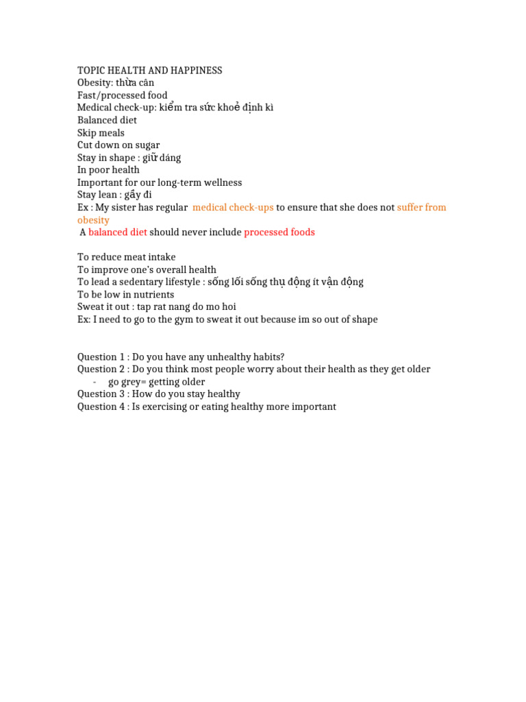 Topic Health and Happiness | PDF
