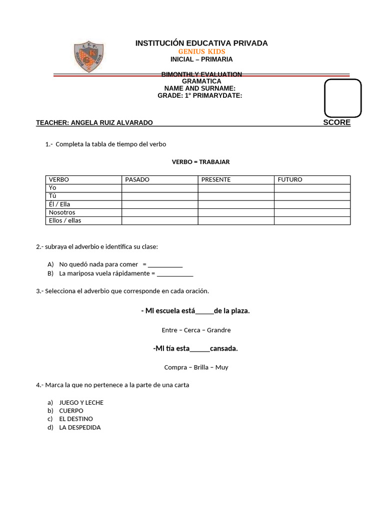 Examen de Gramatica | PDF