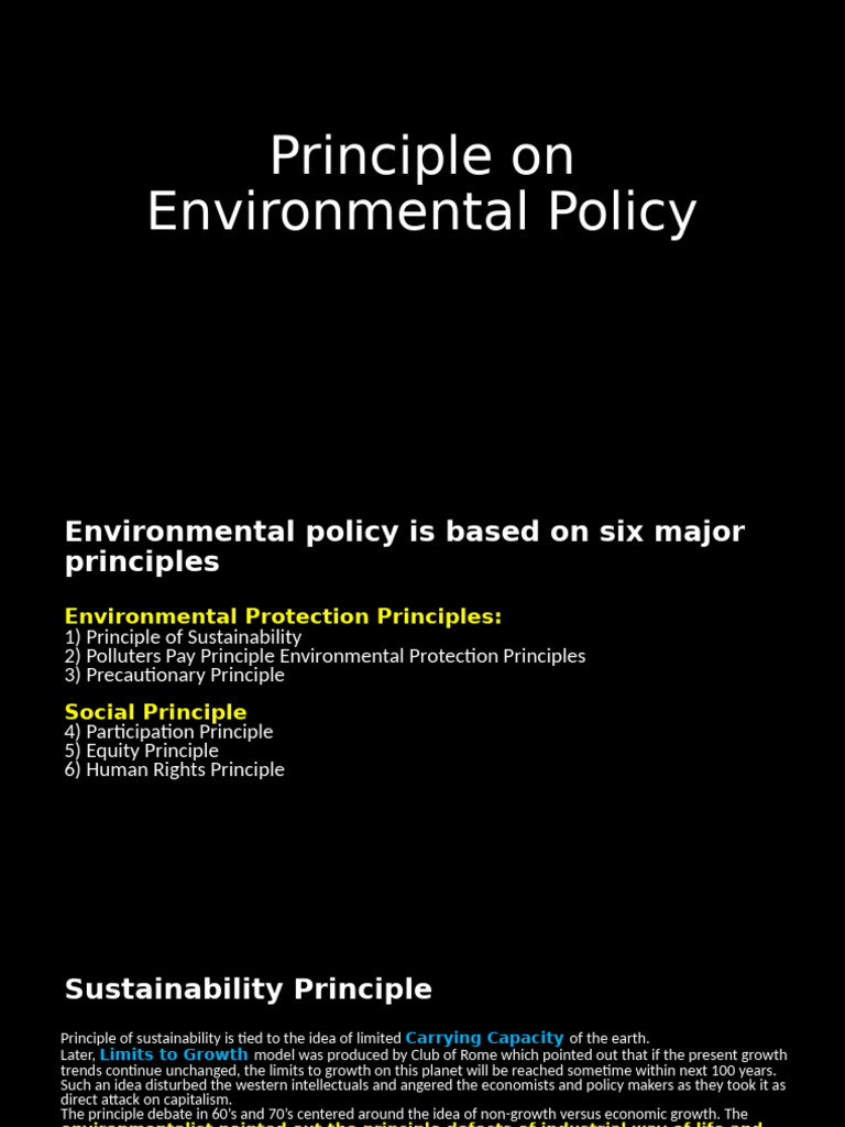 Principle On Environmental Policy | PDF | Sustainability | Pollution