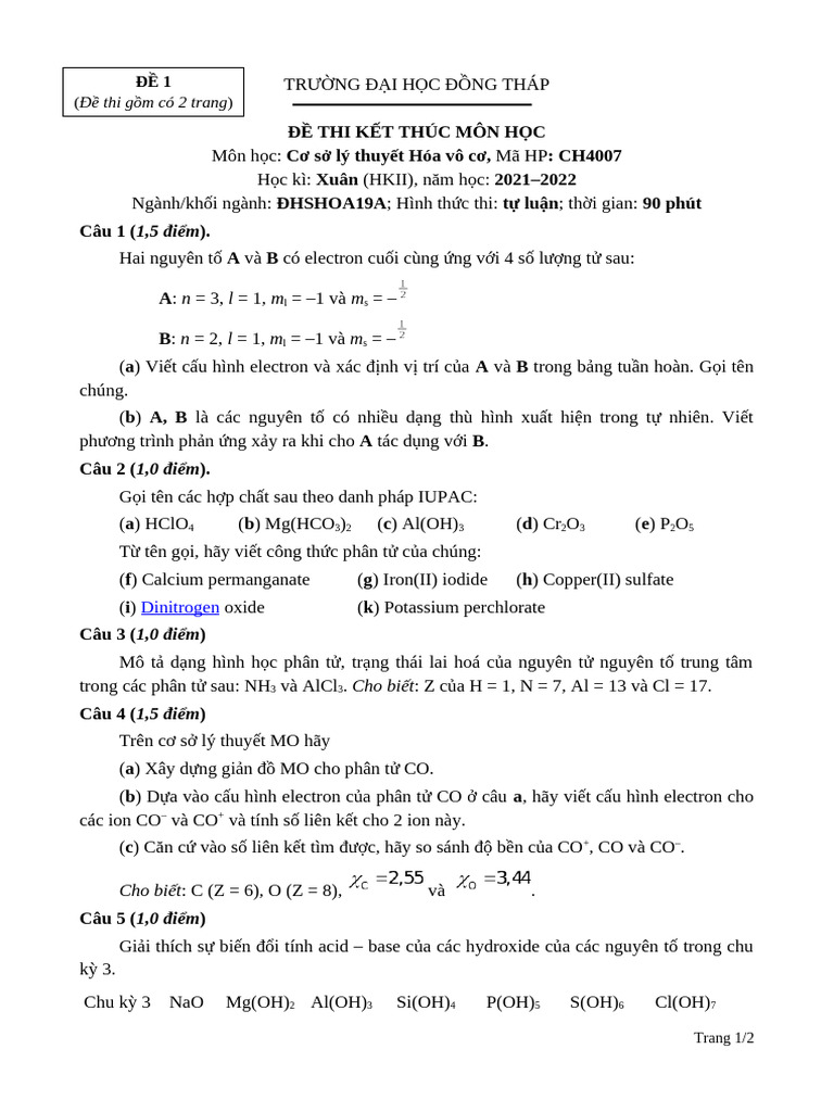 2021 - 2022 - HK II - de Thi CSLT HVC - DHSHOA19A - Chinh Quy - de 1 | PDF