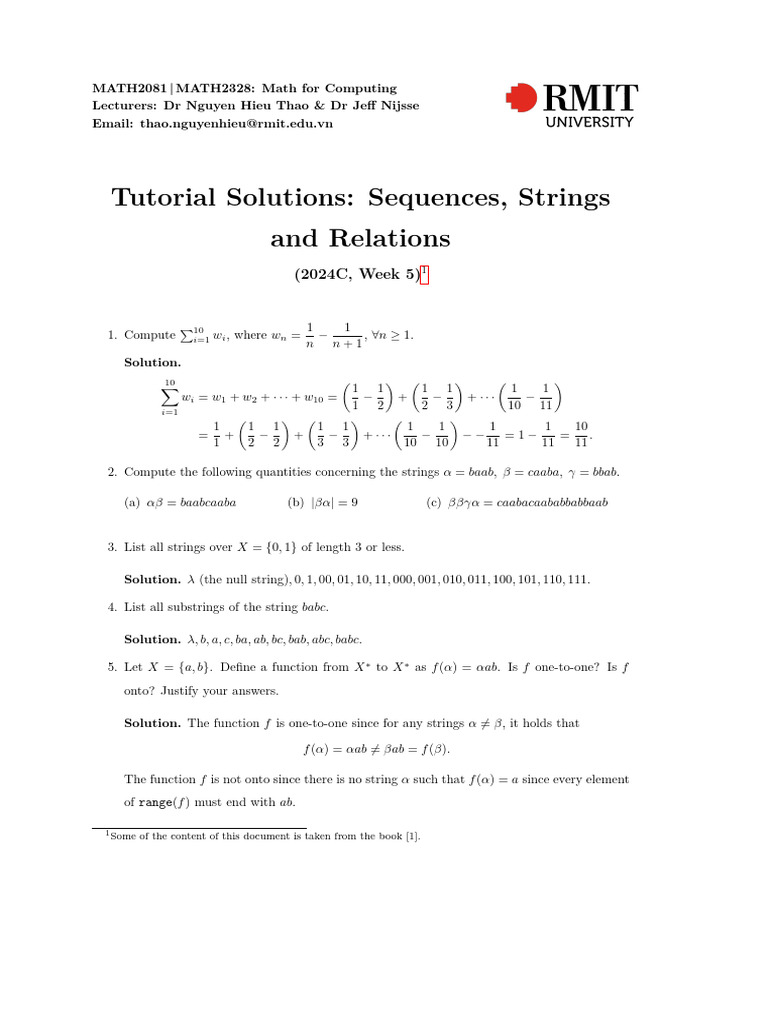 Solutions Week 5 | PDF | Mathematical Analysis | Mathematical Relations