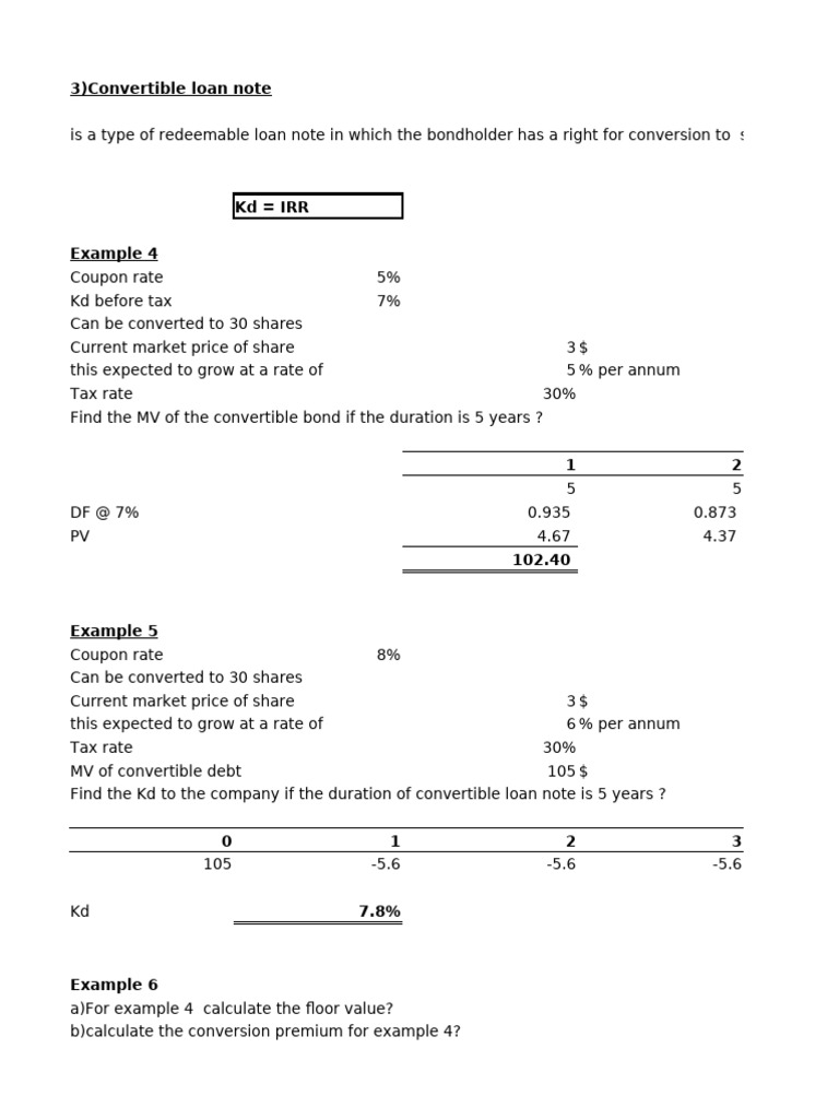 Convertible Loan Note Valuation | PDF | Cost Of Capital | Convertible Bond