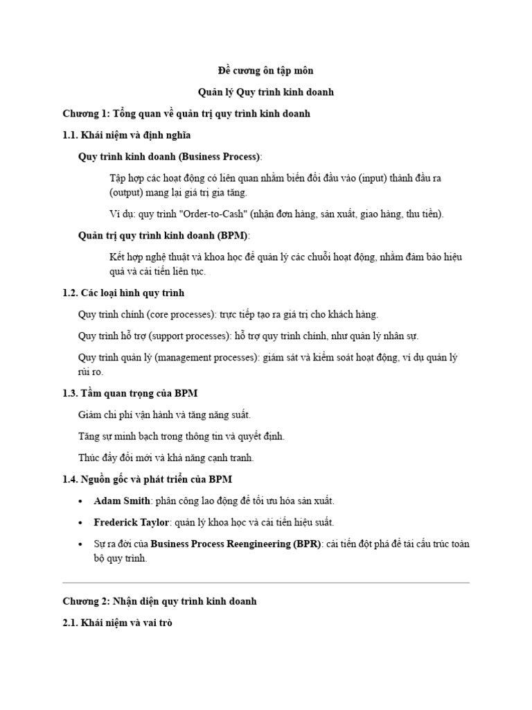 De Cuong On Tap BPM | PDF