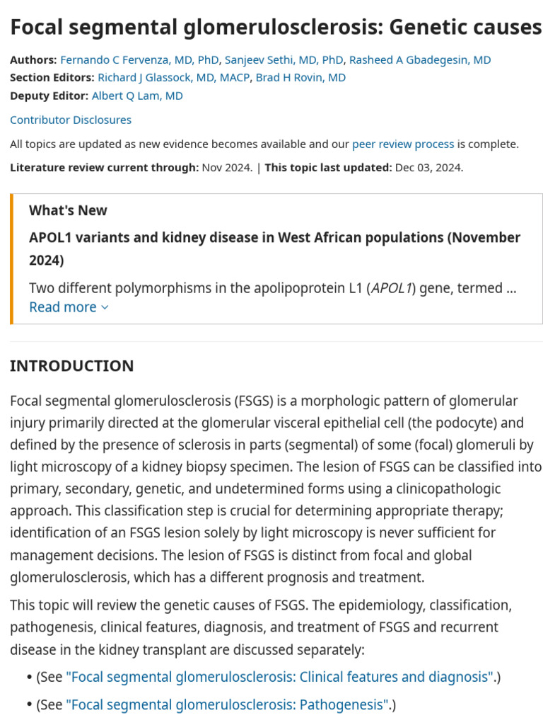 GENES KNOWN TO CAUSE FSGS | PDF | Human Diseases And Disorders | Nephrology