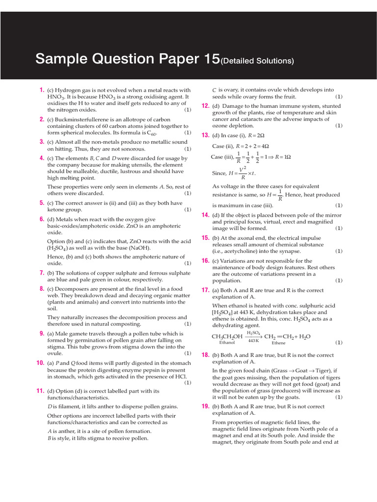 CBSE Sample Paper 15 Science Class 10th | PDF | Magnesium | Carbon