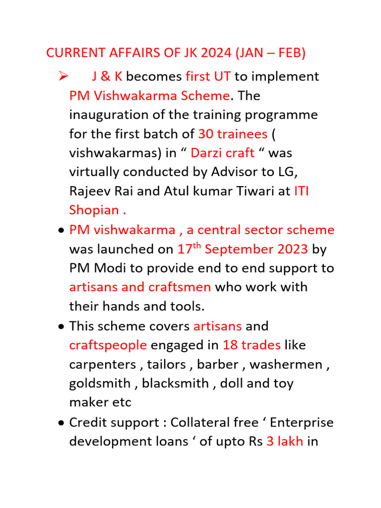 JK Current Affairs: Jan-Feb 2024 Highlights | PDF