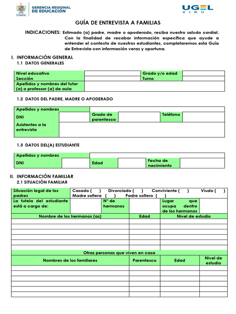 GUÍA DE ENTREVISTA A FAMILIAS | PDF