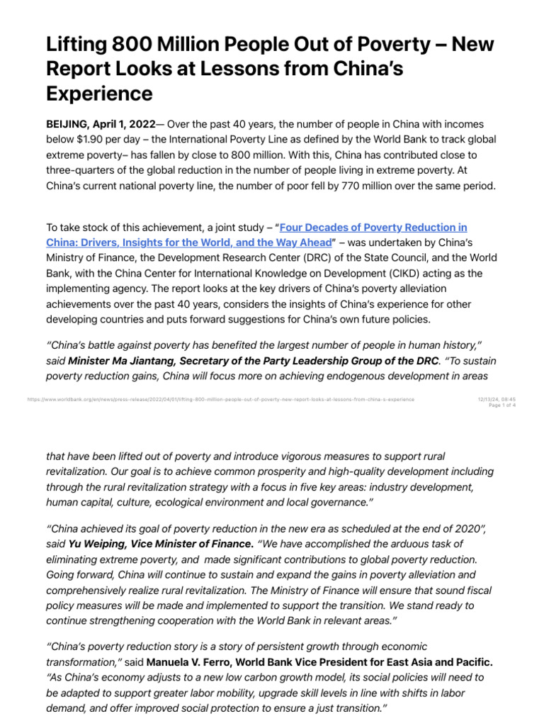 Lifting 800 Million People Out of Poverty - New Report Looks at Lessons ...