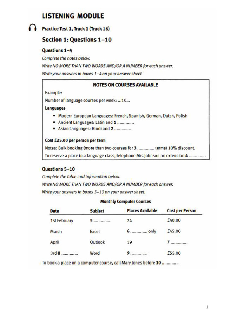 1.IELTS Practice Test 1-LISTENING | PDF