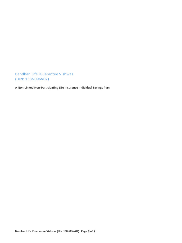 Bandhan Life iGuarantee Vishwas Plan | PDF | Insurance | Life Insurance