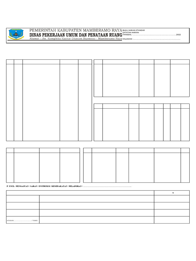 Form Standar Lap. Harian | PDF