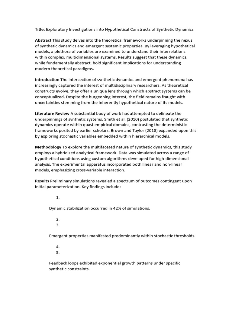 Exploratory Investigations Into Hypothetical Constructs of Synthetic ...
