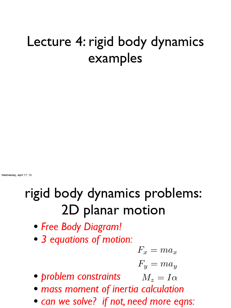 Lecture4 Jen RigidBodies | PDF | Kinematics | Classical Mechanics