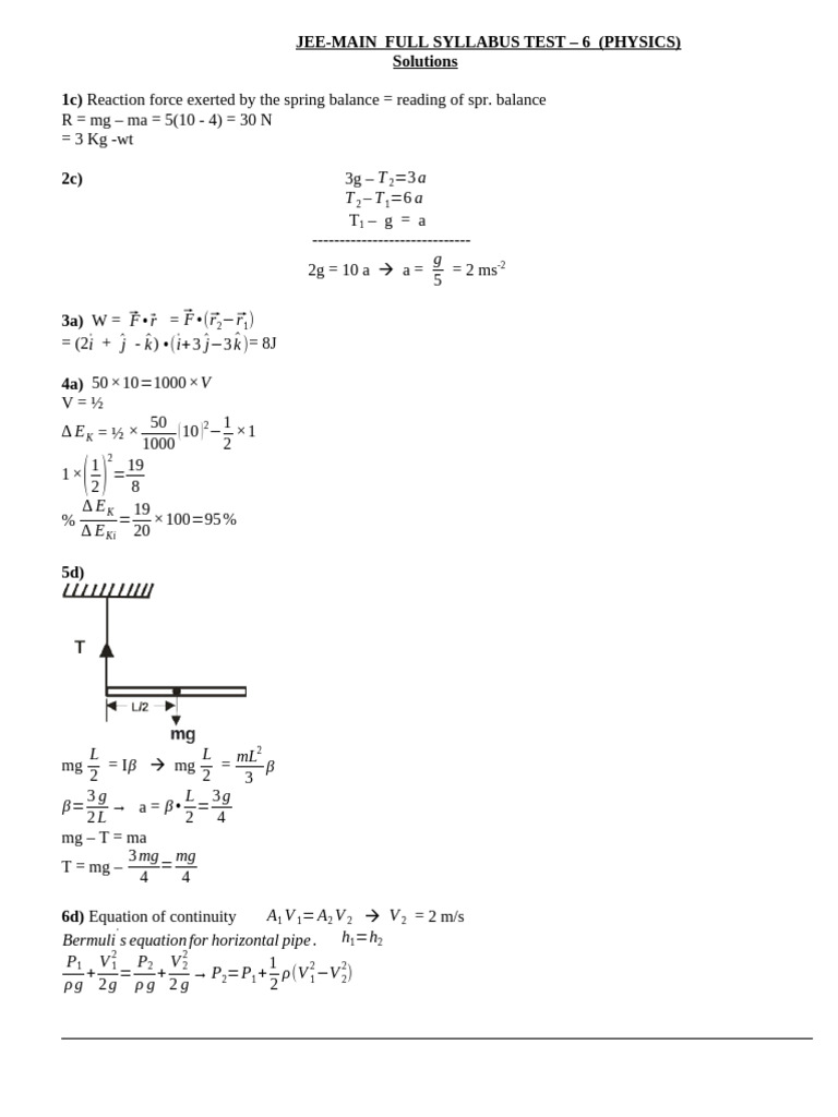 AIEEE (JEE MAIN) FULL TEST - (SET - 6) Solutions | PDF | Physical ...