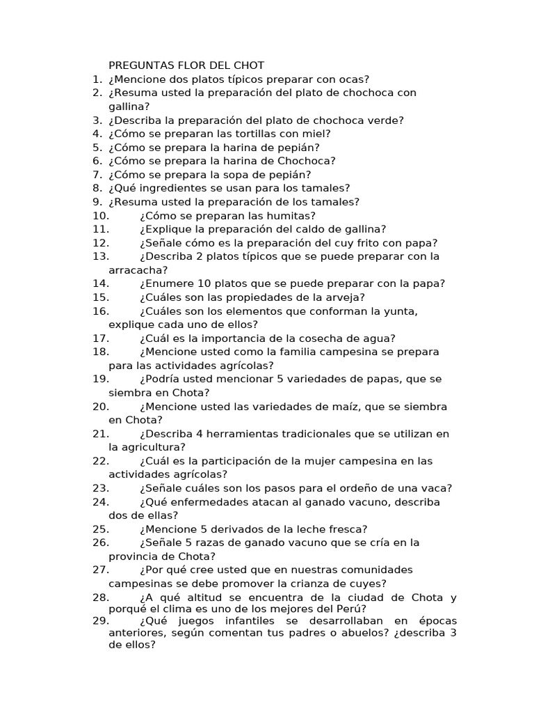 IMAGEN PREGUNTAS FLOR DEL CHOT 2023 | PDF | Maíz | Alimentos