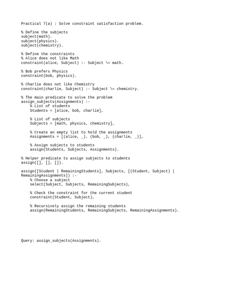 Constraint Satisfaction in Subject Assignment | PDF