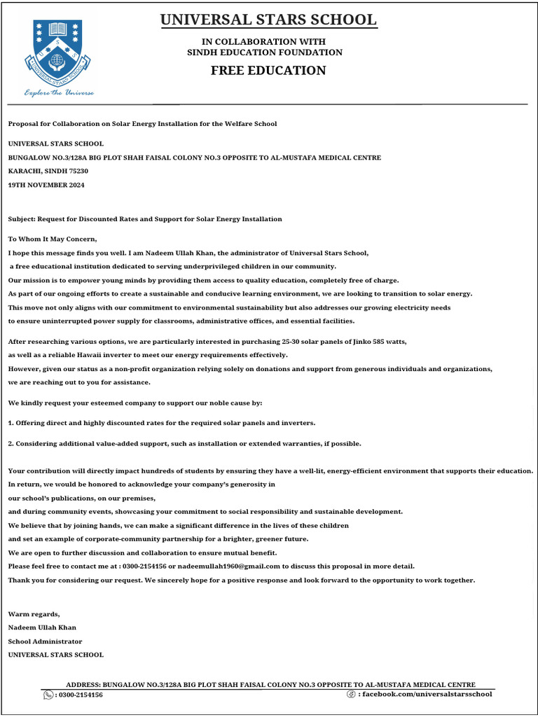 Universal SEF LETTER HEAD WITH SOLAR REQUEST | PDF | Nature