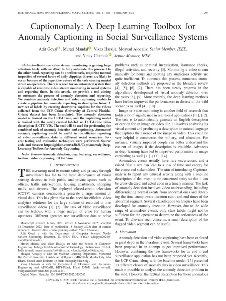 Captionomaly A Deep Learning Toolbox For Anomaly Captioning in Social Surveillance Systems | PDF ...