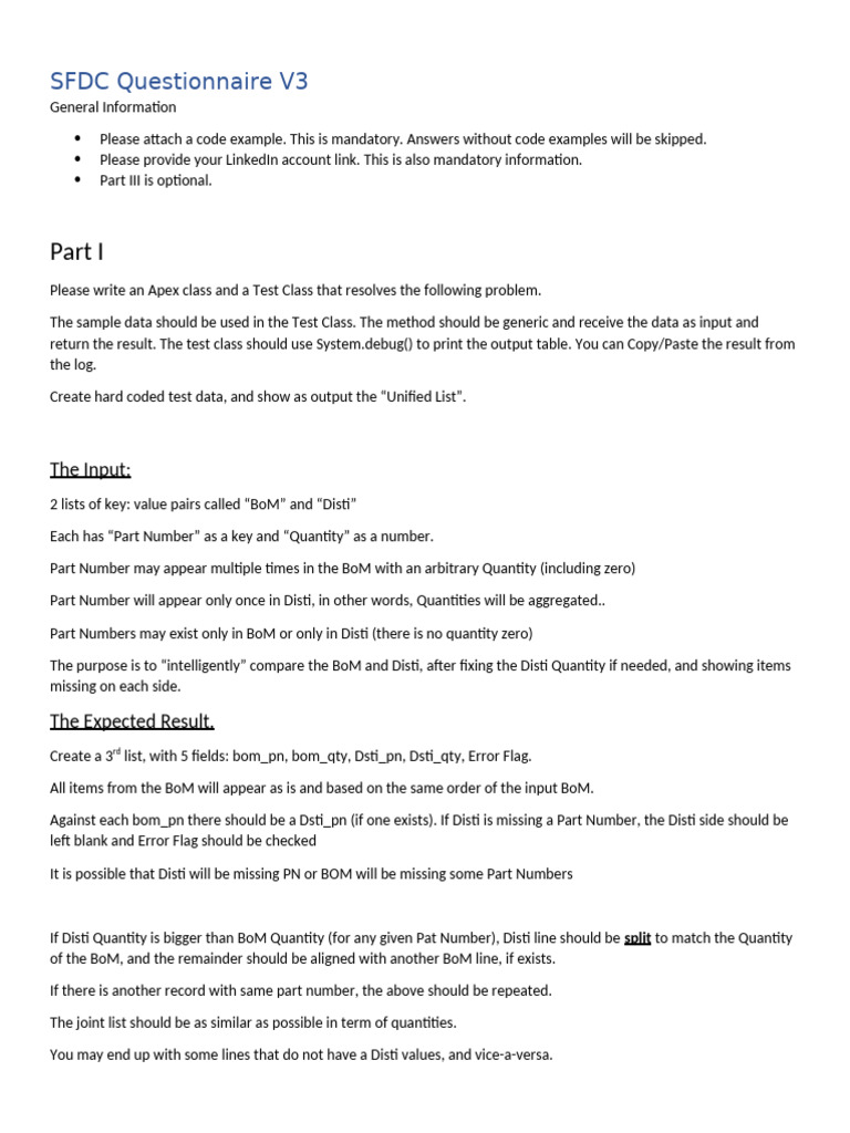 SFDC Dev Questionnaire v.3 - Questions Only - 2023-09-12 | PDF | Software Development | Computer ...