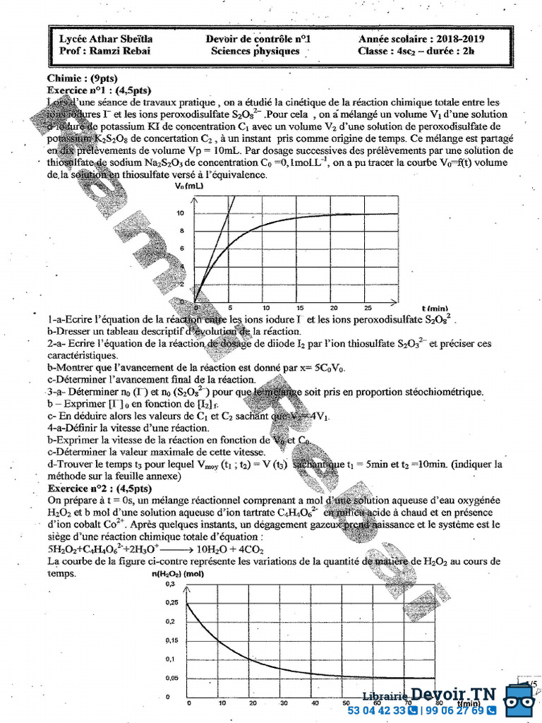Devoir Corrigé de Contrôle N°1 2018 2019 (MR Ramzi Rebai) | PDF