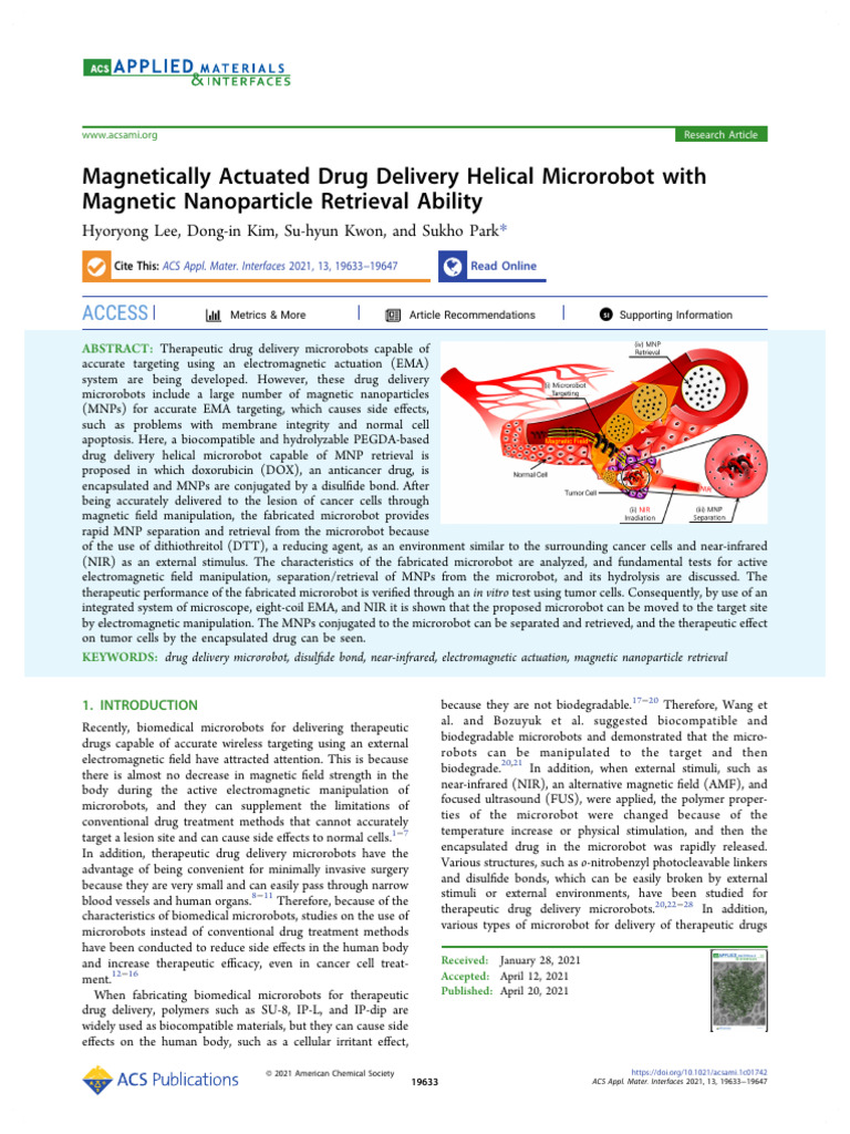 Lee Et Al 2021 Magnetically Actuated Drug Delivery Helical Microrobot ...