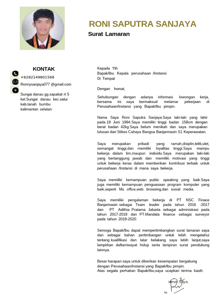 Lamaran Kerja - Roni Indo | PDF
