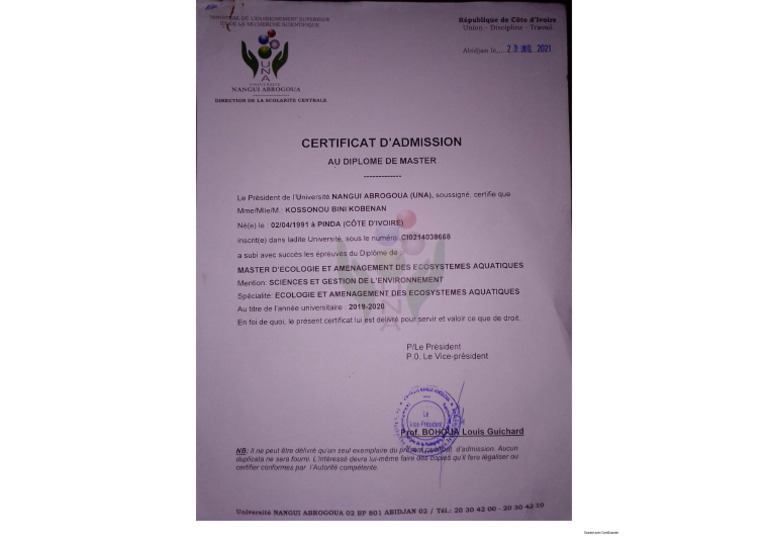 Certificat Du Diplôme de Master | PDF