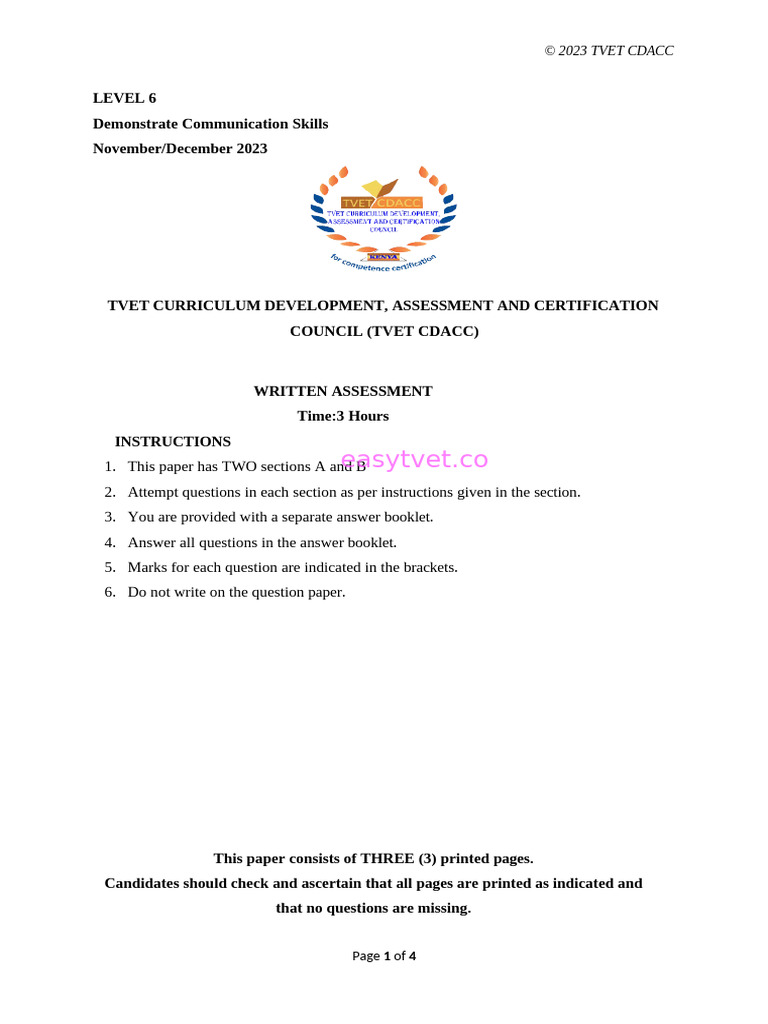 Level 6 Communication Skills Exam 2023 | PDF | Communication | Business