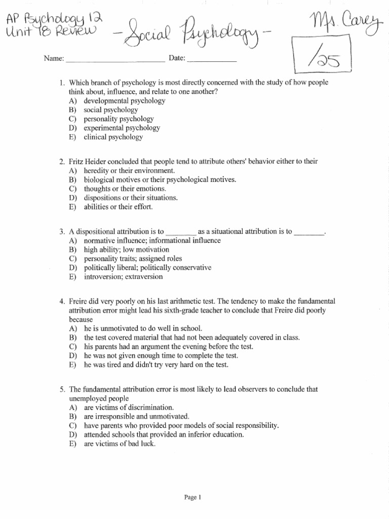 Unit 14 Social Psych MC Review Practice | PDF