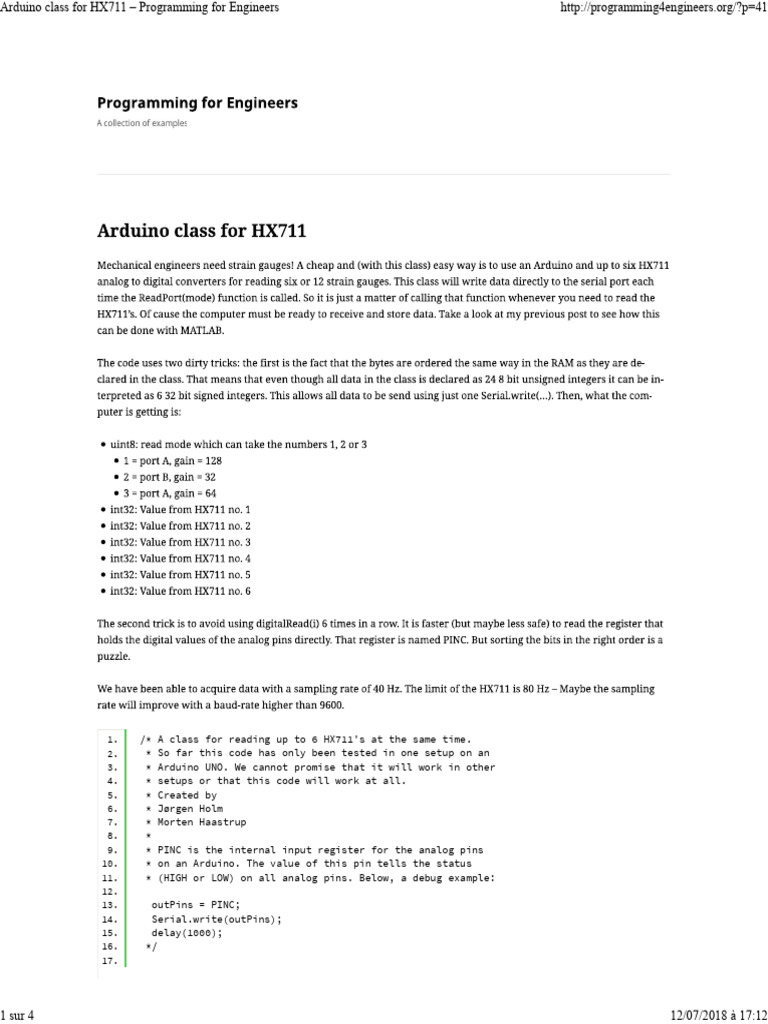 Arduino Class for HX711 | PDF | Arduino | Computer Data